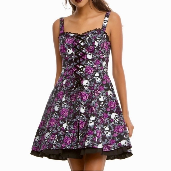 Hot Topic | Dresses | Hot Topic Black Purple Skull Rose Floral Mall ...